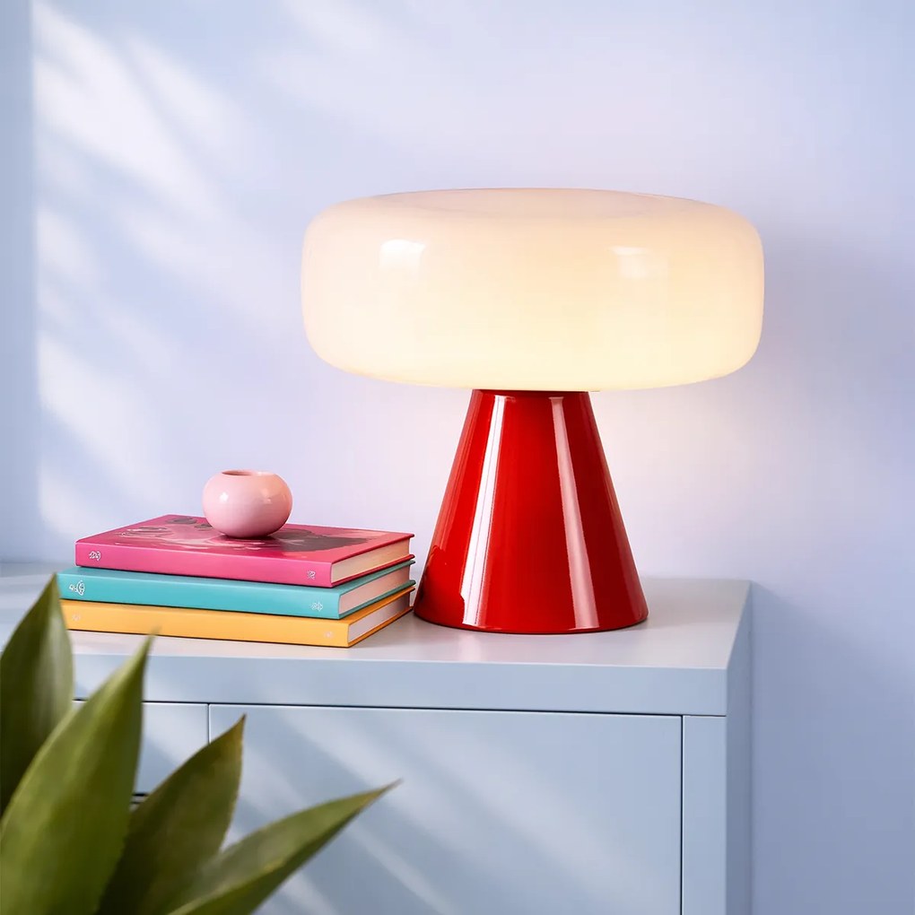 Retro stolní lampa červená s bílou - Knob