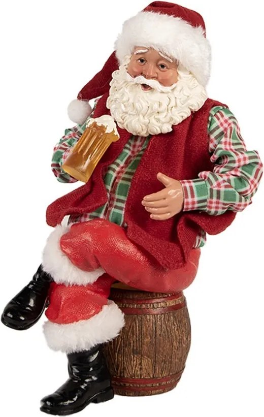 Červená vánoční dekorace figurka Santa Claus s pivem - 13*13*24 cm