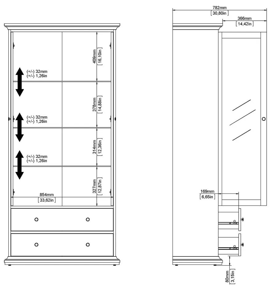 Bílá vitrína 96x201 cm Paris – Tvilum