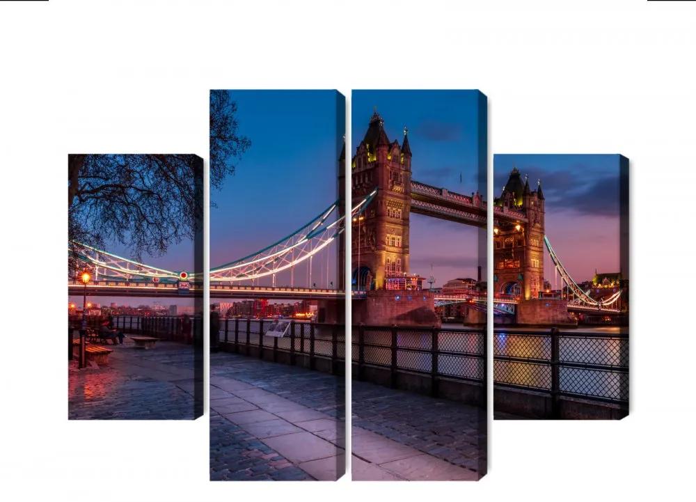 Vícedílný obraz Tower Bridge V Londýně Při Západu Slunce Nedostatek Nedostatek Přírodní plátno 120x90