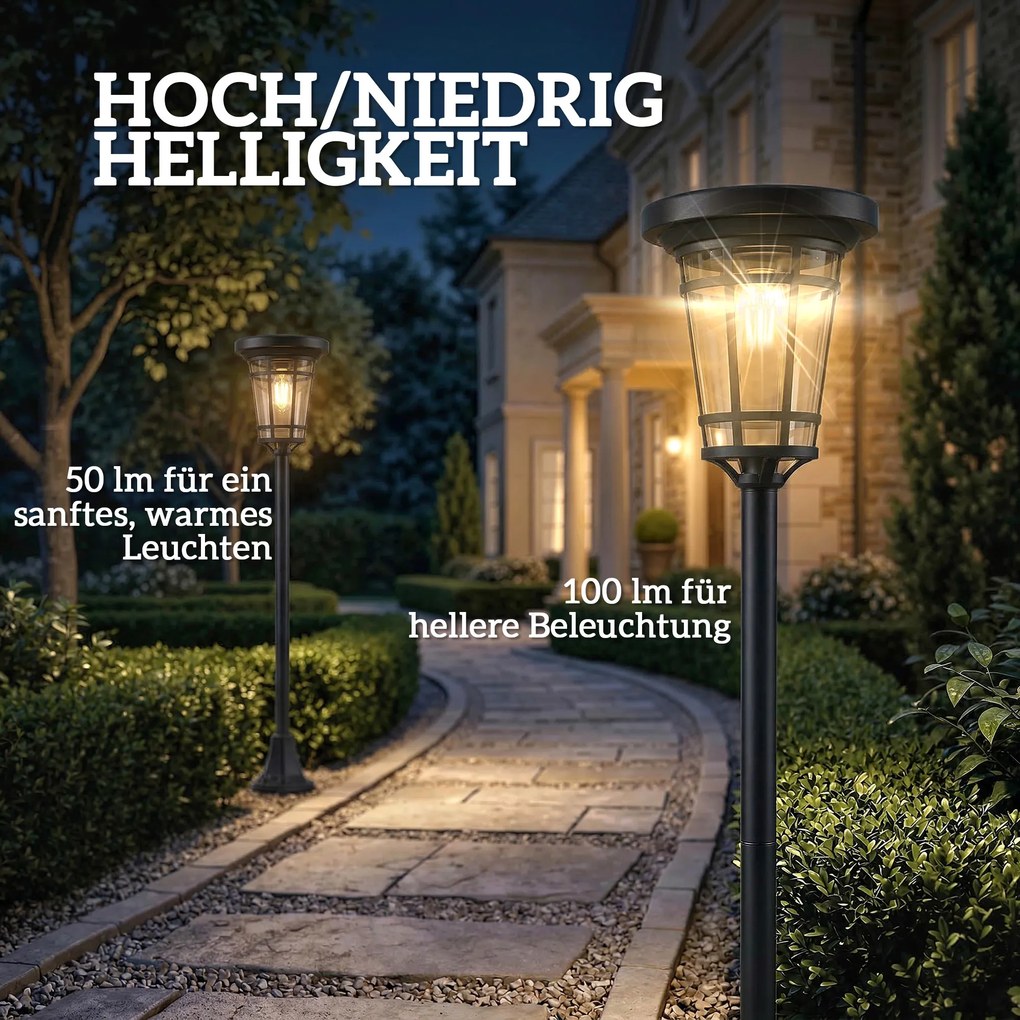 Outsunny Solární lucerna sada 2 stojacích lamp 180 cm s nastavitelnou výškou a 2 režimy jasu, spínač se světelným senzorem, IP44