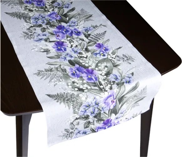 Bellatex Ubrus BĚHOUN Maceška fialová, šedá rozměr 50x120 cm