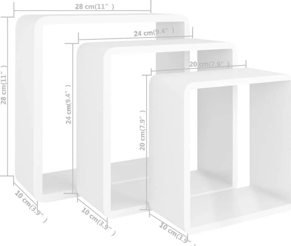vidaXL Nástěnné police kostky 3 ks MDF [323952] Barva: Šedá