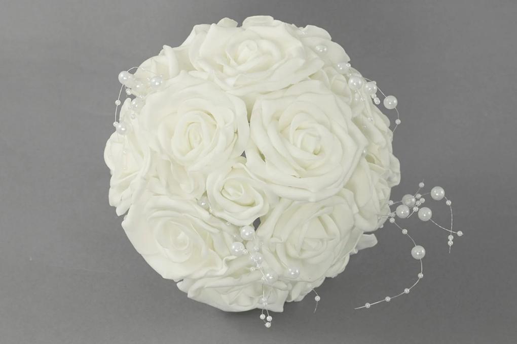 Puget z pěnových růžiček s korálky do ruky PRZ2889 , barva bílá, umělá dekorace Min množ.