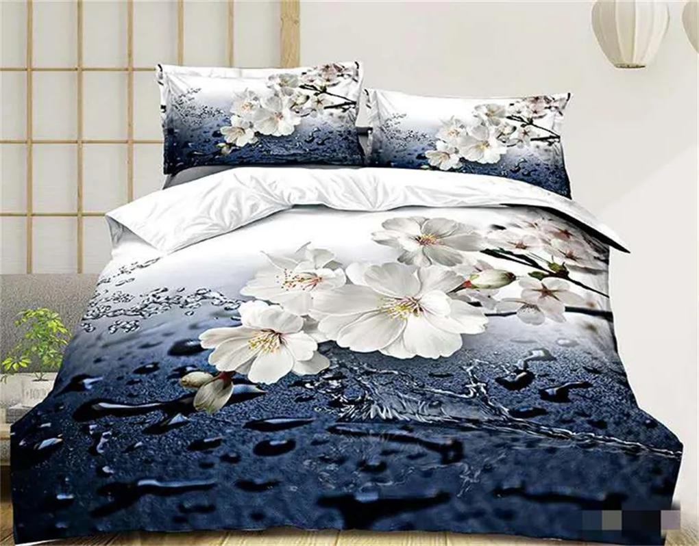 Bavlissimo Dvoudílné povlečení bavlna/mikrovlákno květy jabloně modrá bílá  140x200, 70x90 | BIANO
