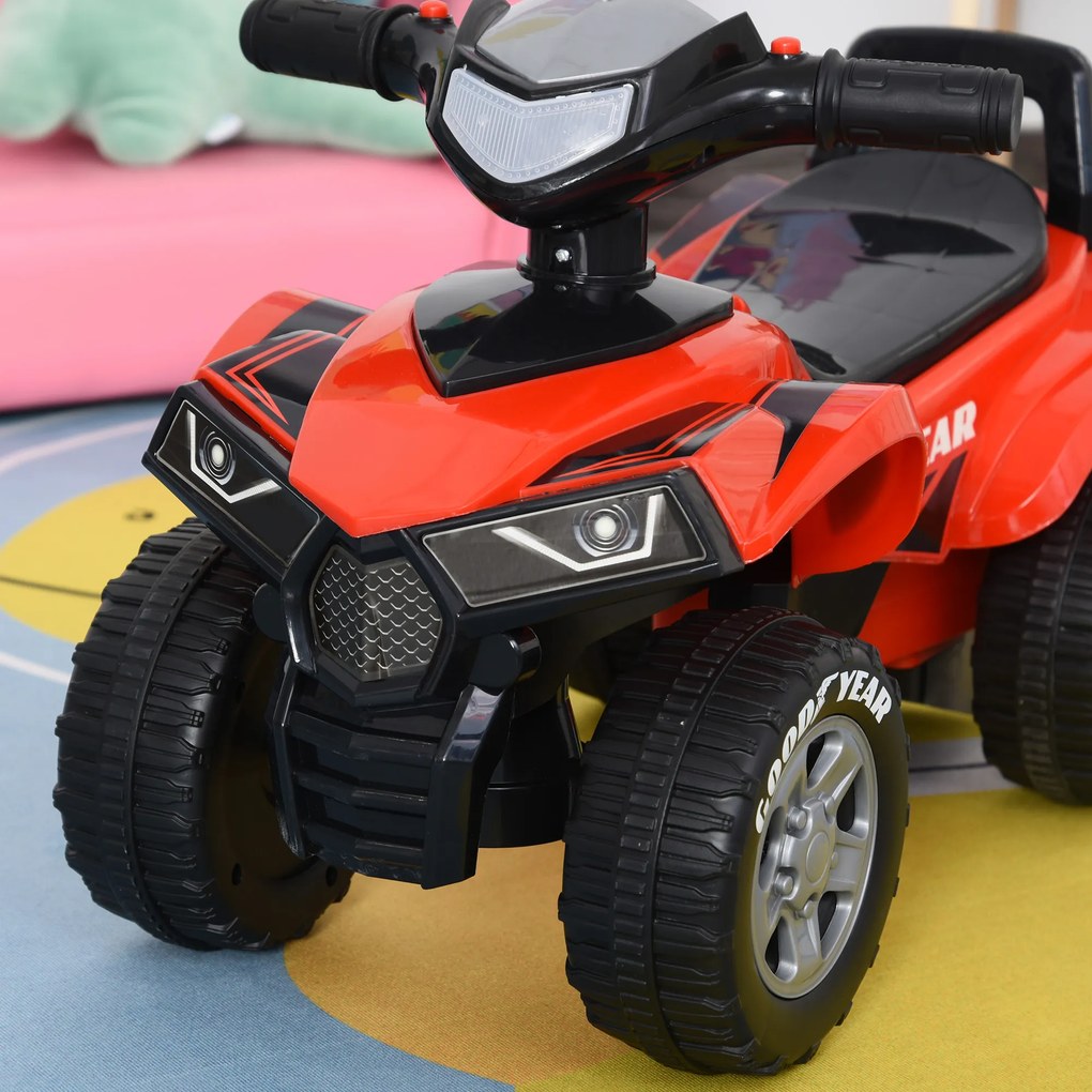 HOMCOM Dětský čtyřkolka bez pedálů pro děti od 18 do 36 měsíců, ATV se světly, klaksonem a tajným úložným prostorem 60x31x42 cm Červená