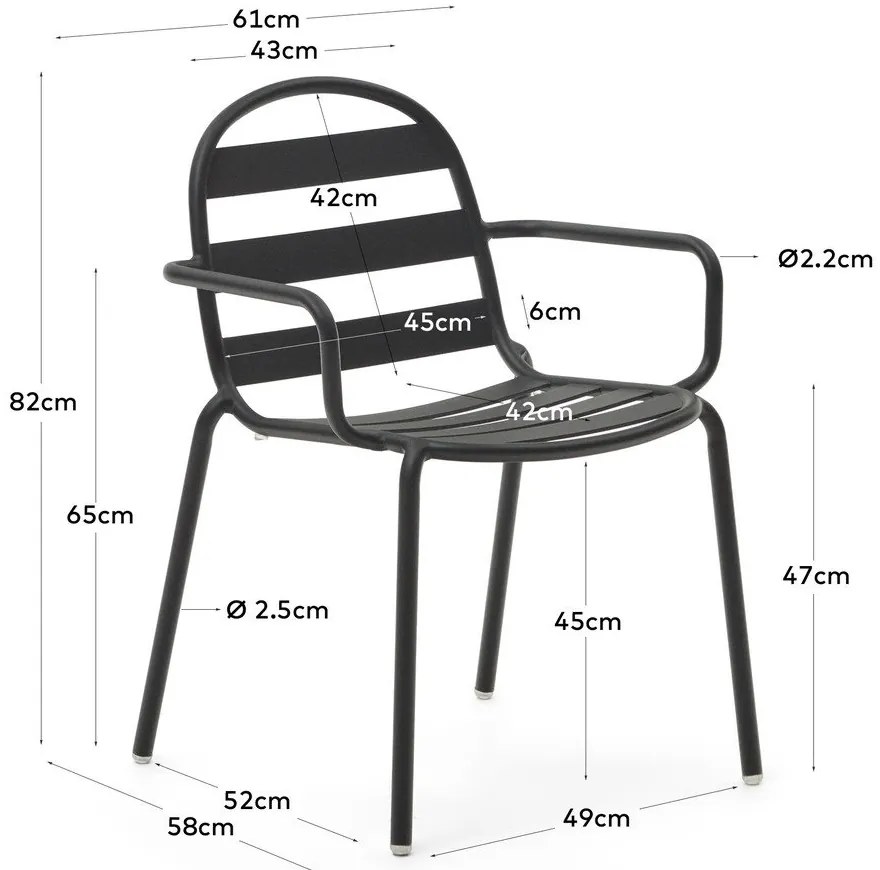 Tmavě šedé kovové zahradní židle v sadě 4 ks Joncols – Kave Home
