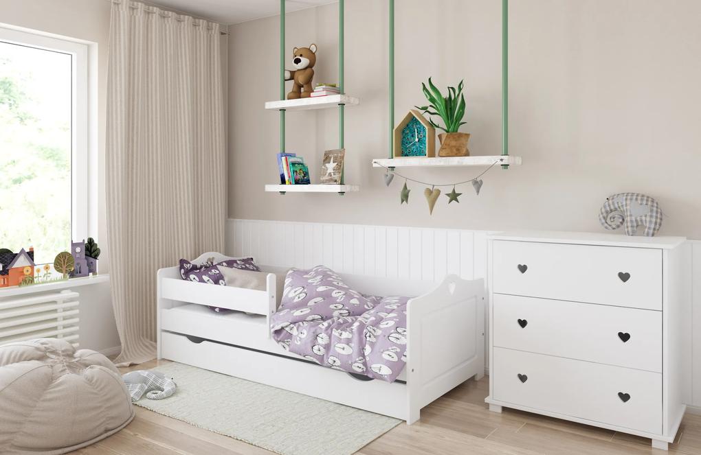BabyBeds Dětská postel EMMA srdíčka Velikost postele: 180x80 cm, Barevné provedení: Modrá, Úložný prostor: Ne, bez úložného prostoru Bílá