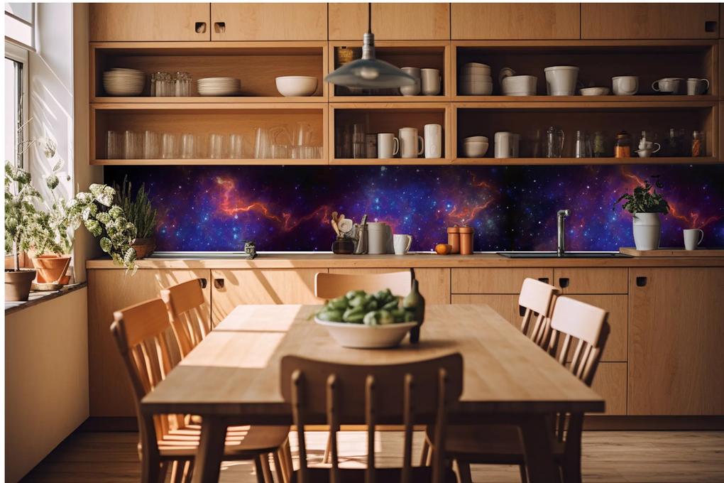 DIMEX | Fototapeta do kuchyně Barevná galaxie KI-420-236 | 420 x 60 cm | modrá, fialová, černá, oranžová