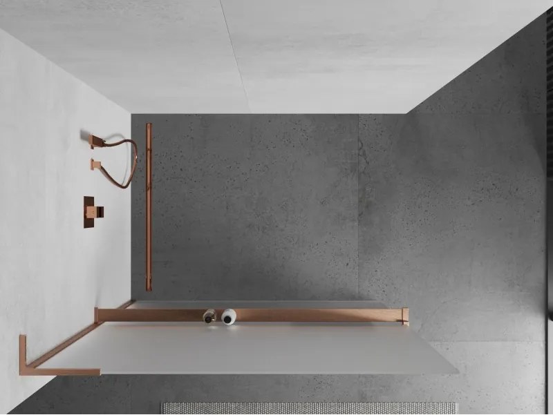 Mexen Kioto+ L, sprchová zástěna Walk-In s poličkou a věšákem 90 x 200 cm, 8mm sklo námraza, měděný matný profil, 800-090-123-65-30