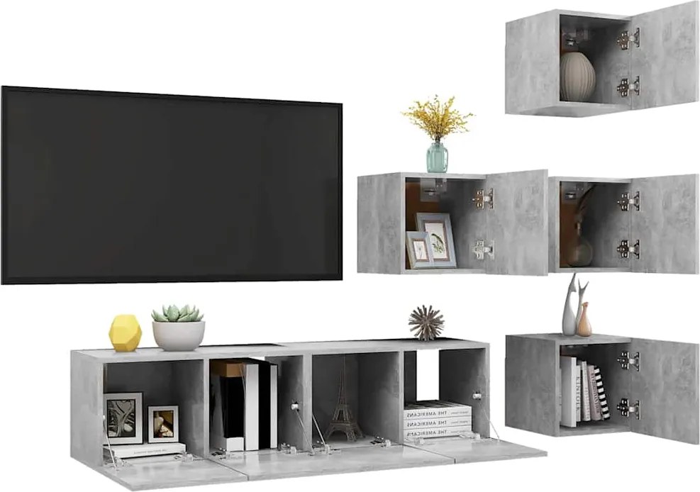 6dílný set TV skříněk betonově šedý dřevotříska 3079140