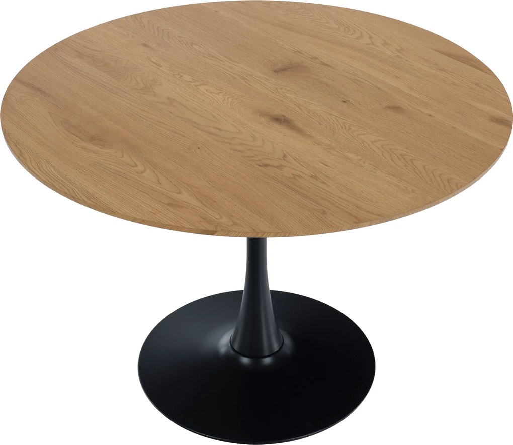 Jídelní stůl, kulatý, dub/černá, průměr 110 cm, REVENTON NEW
