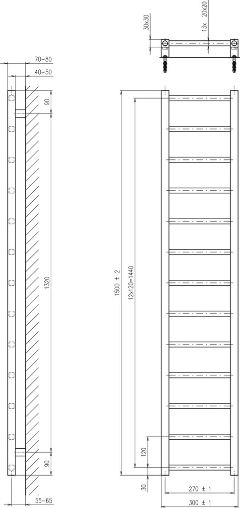 Sapho METRO LIGHT koupelnový radiátor 300 x 1500 mm černá mat IR446TB