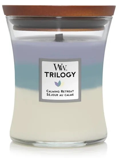 WoodWick vonná svíčka s dřevěným knotem Trilogy svíčka střední Calming Retreat 275 g