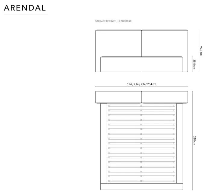 Béžová čalouněná dvoulůžková postel s úložným prostorem a roštem 180x200 cm Arendal – Cosmopolitan Design