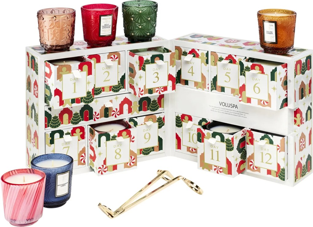 Voluspa 12denní adventní kalendář Holiday se zlatými nůžkami, 12×72 g