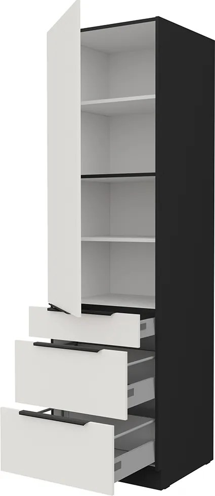 ARIA wb | vysoká skříňka 60 DKS-210 3S1F potravinová | UNI DVÍŘKA | 60 cm | PREMIUM BOX | černá/bílá