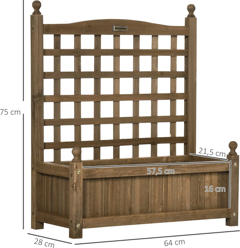 Zahradní truhlík s mříží Outsunny - Květinový box - Vysoký truhlík - rozměry 64D x 28Š x 75V cm, včetně zavlažovacích vložek z ošetřeného smrkového d…