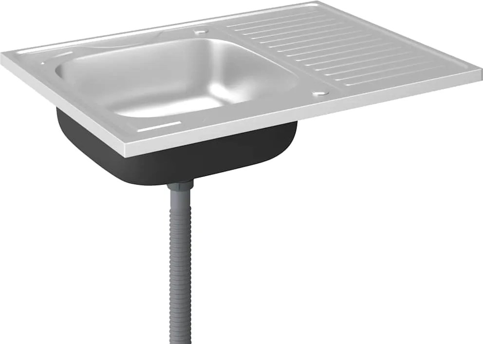 Kuchyňský dřez s odtokem stříbrný 800x600x155 mm nerezová ocel 147233