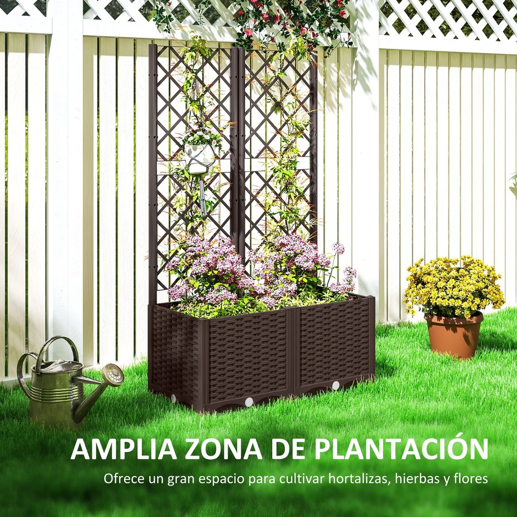 Outsunny Velký venkovní květináč s mřížkou a drenážními otvory pro popínavé rostliny, stojan pro zahradu, terasu 80x40x135 cm Hnědý