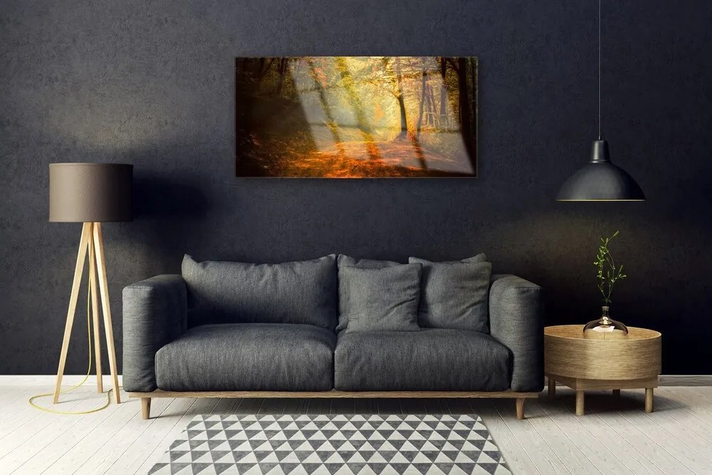 Obraz na skle Les Cestička Stromy Příroda 120x60 cm