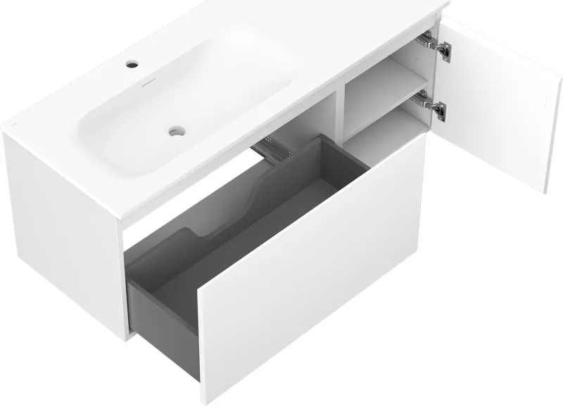 Mexen Orio, koupelnová skříňka 120 cm s umyvadlem Vela vlevo, 1S, 1D, bílá matná, 91A13-12047-3-BBFF01-W23L01