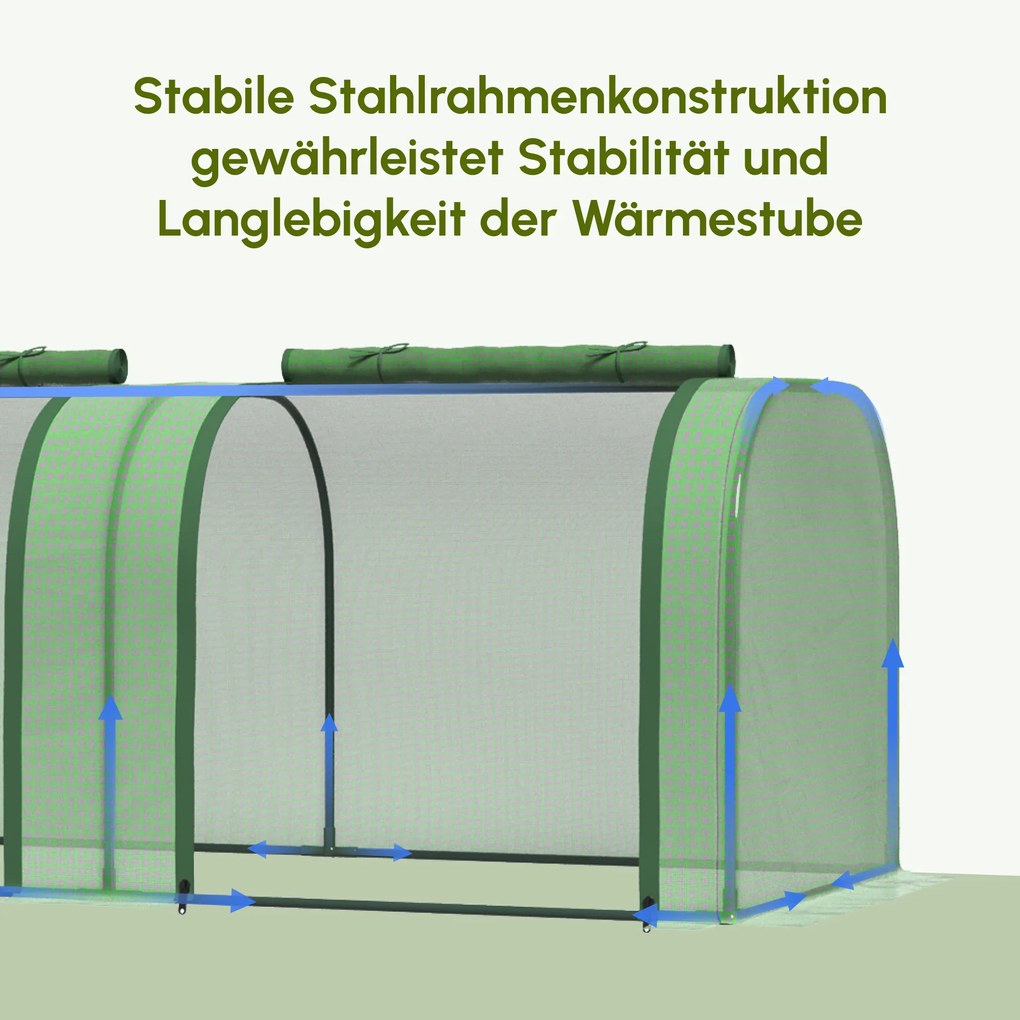 Fóliový skleník Outsunny Skleník s dveřmi 295x100x80 cm, skleník pro pěstování rostlin z oceli a PE, zelený
