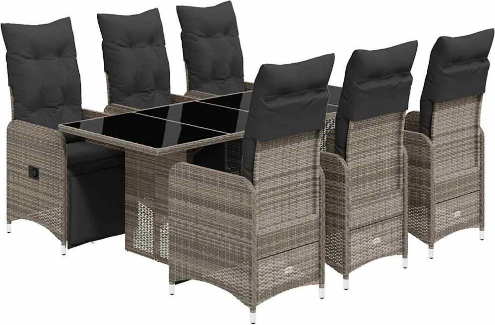 7dílný zahradní bistro set s poduškami šedý polyratan 3277171
