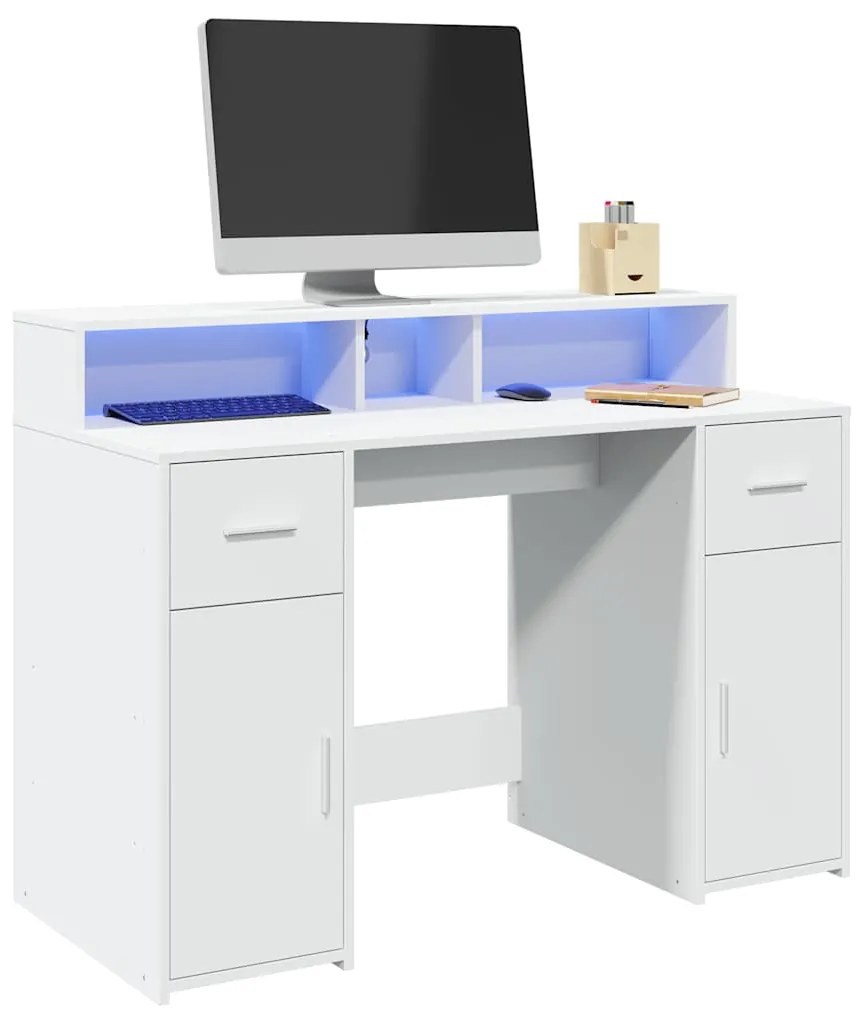 Psací stůl s LED světly bílý 120 x 55 x 91 cm kompozitní dřevo 3309411