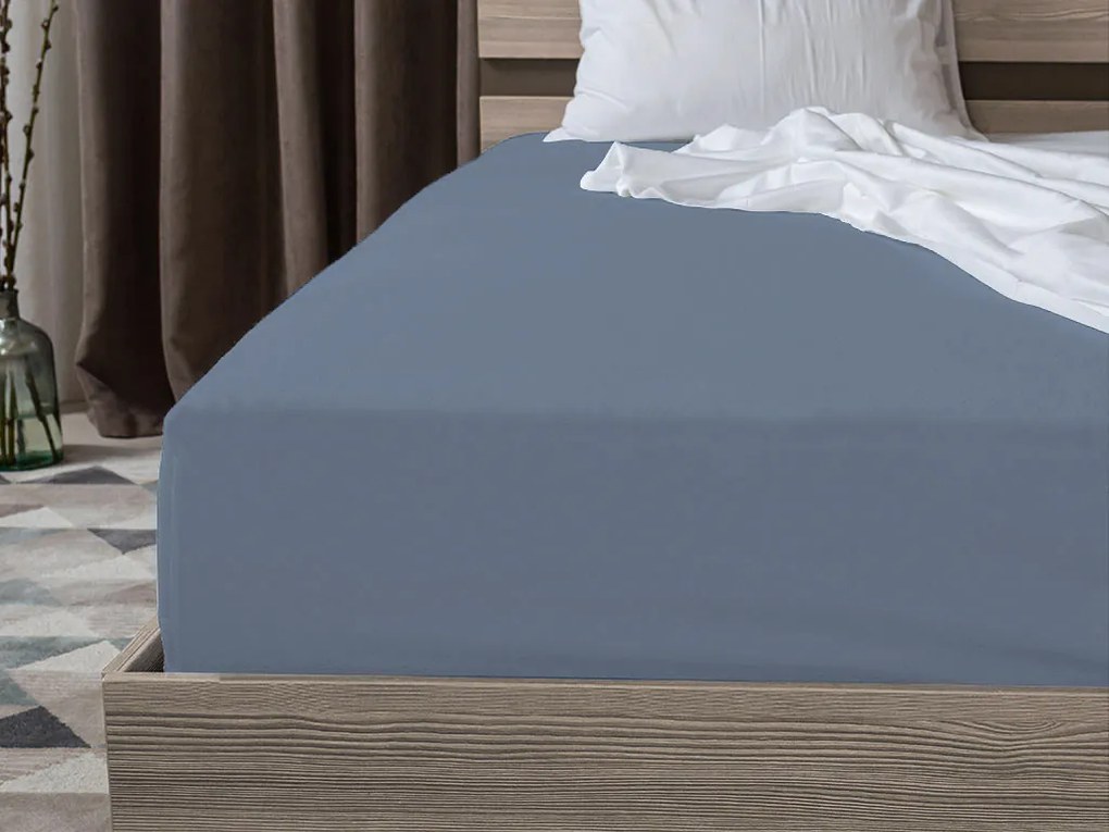 Bavlněné prostěradlo s gumou STANDARD 90 x 200 cm modré