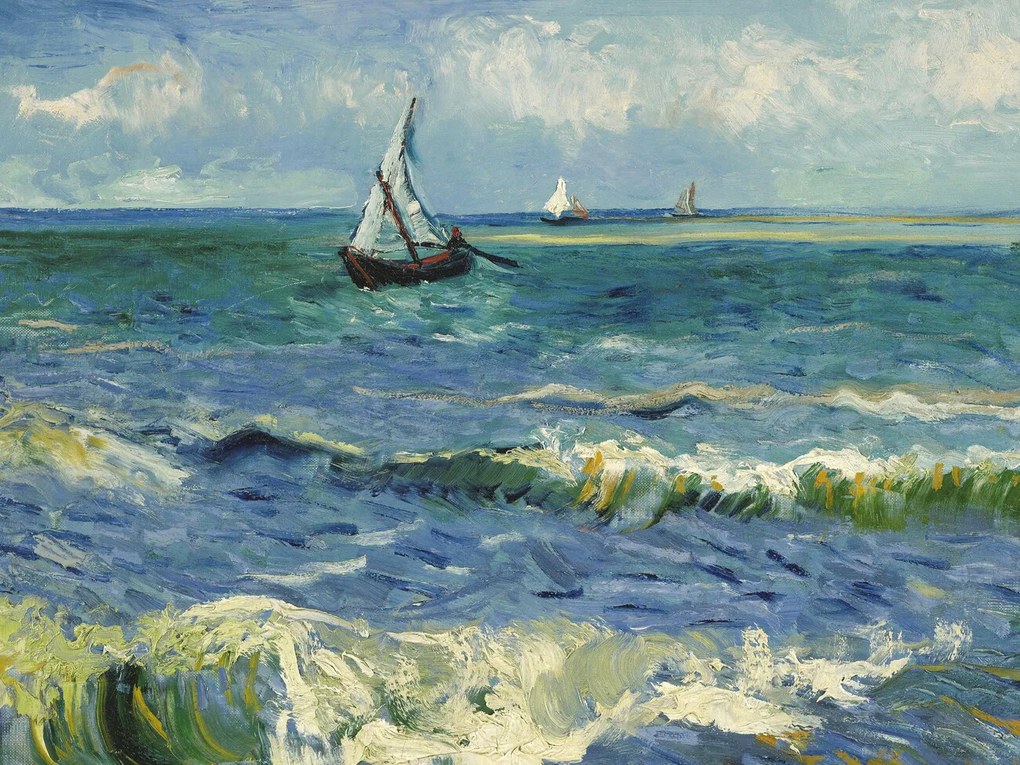 Obrazová reprodukce The sea at Saintes-Maries-de-la-Mer (Vintage Seascape with Boats) - Vincent van Gogh, (40 x 30 cm)