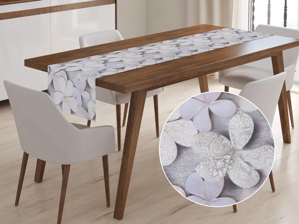 Biante Dekorační běhoun na stůl PML-032 Designové květy na šedém 35x180 cm