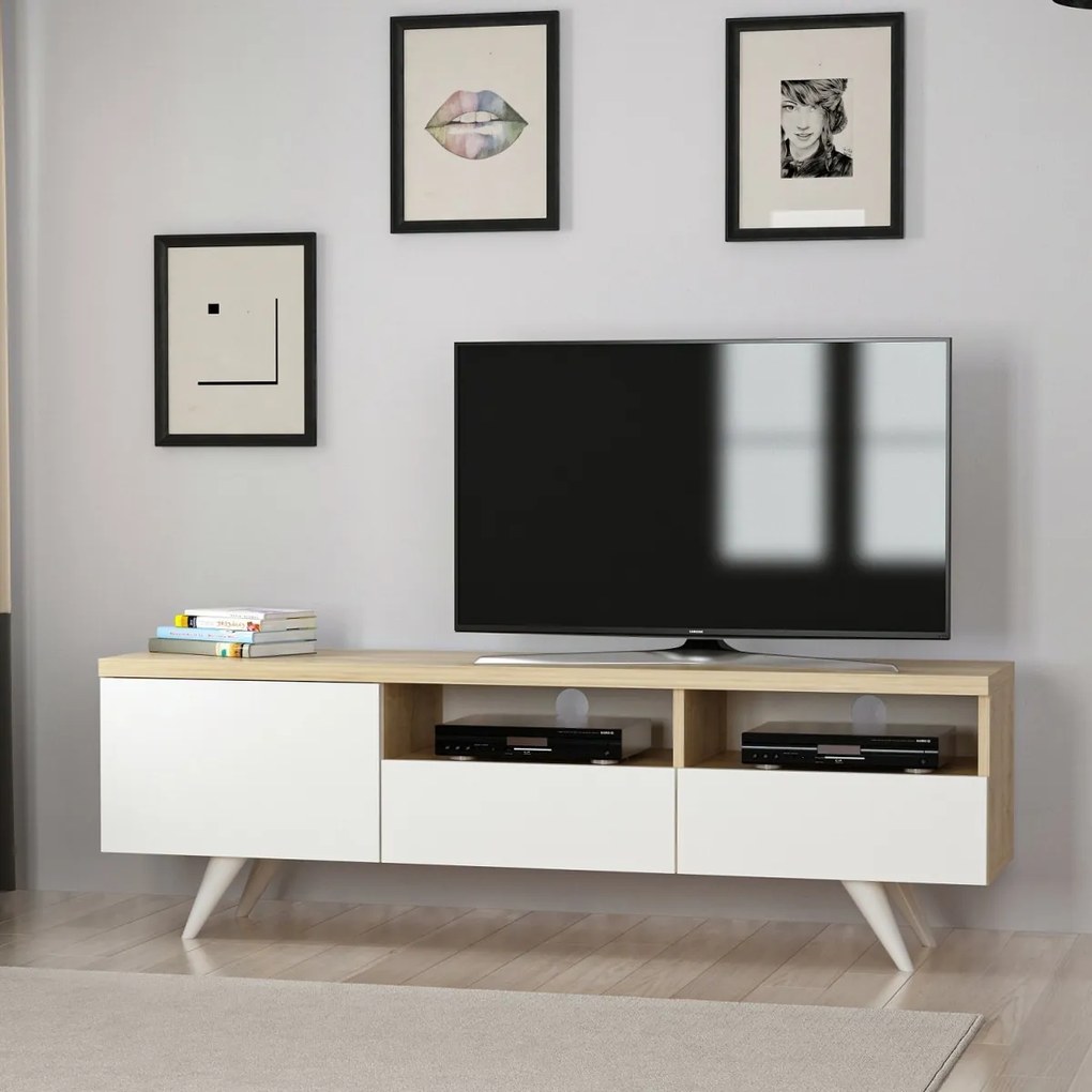 TV stolek BRÜKSEL 150 cm bílý/dub