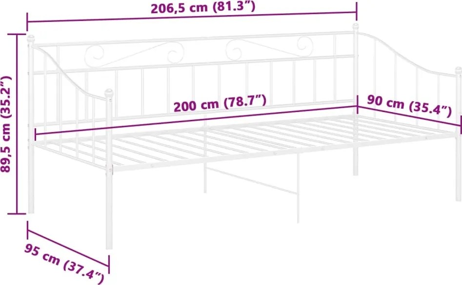 vidaXL Rám postele/pohovky kovový 90 x 200 cm [324773] Barva: Černá