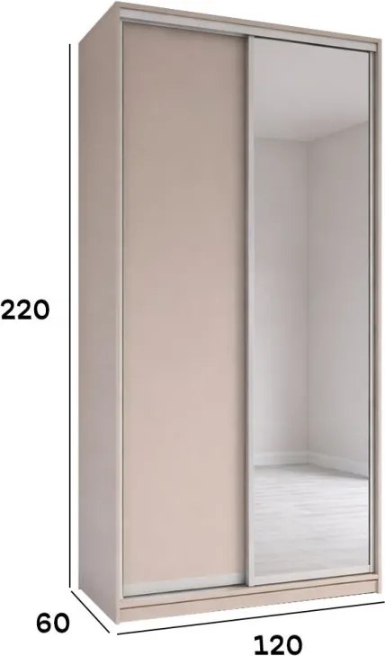 Skříň s posuvnými dveřmi 1200x2200x600 1LTD 1 Zrcadlo Kašmír, profil stříbrný