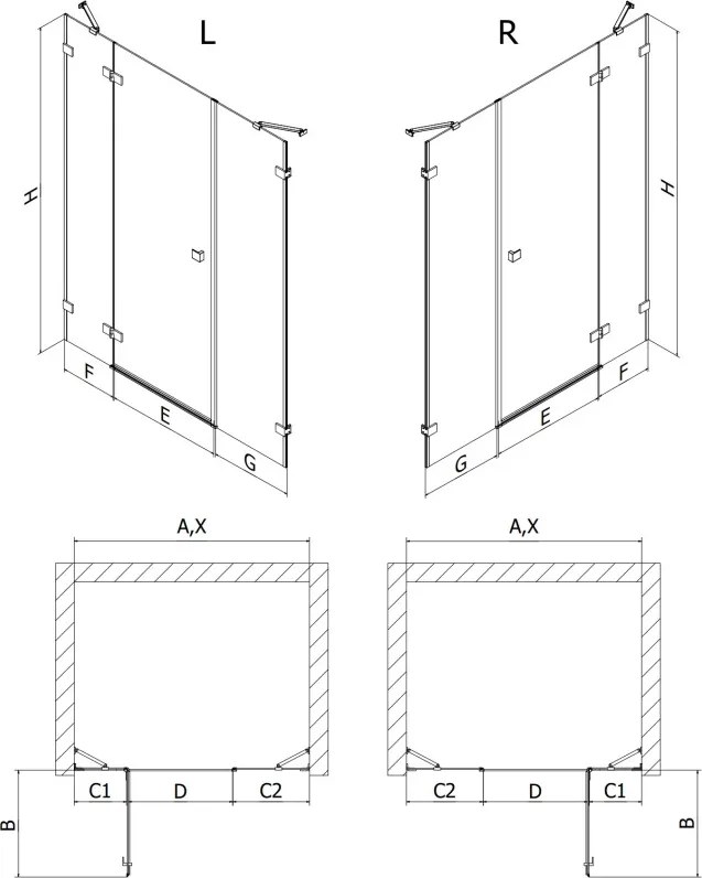 Mexen Lunar sprchové dveře výklopné levé 120 cm, transparentní, chrom - 834S-120-050-01-00-L