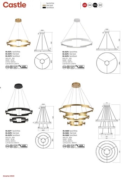 Redo 01-3173 - LED Stmívatelný lustr na lanku CASTLE LED/36W/230V černá