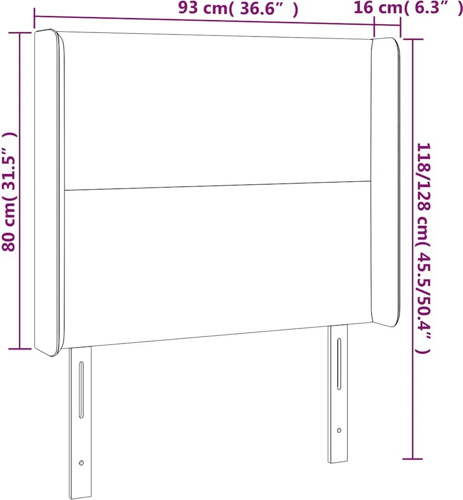 Čelo postele s LED černé 93 x 16 x 118/128 cm samet 3123806