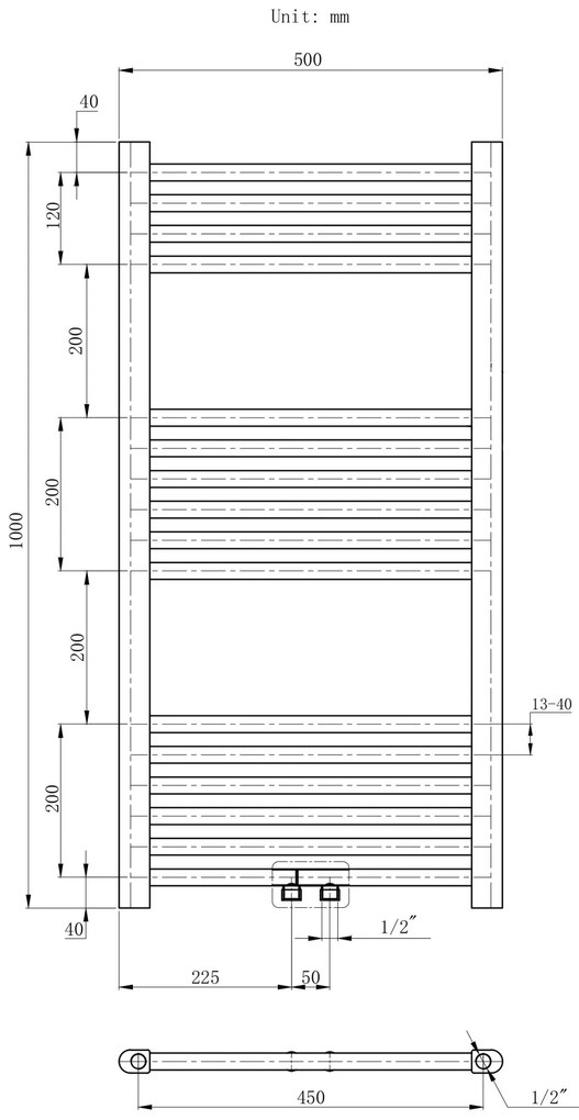 Gamma Erga Simple, topné těleso 1000x500 mm, 389 W, černá, ERG-LAV-SIMP-10050-BK
