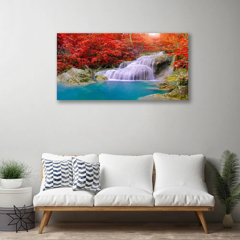 Obraz na plátně Podzimní Vodopád Les 120x60 cm