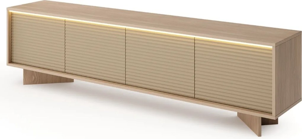 Široká TV skříňka Semi E 204 cm 4D LED cappuccino bolivar přírodní