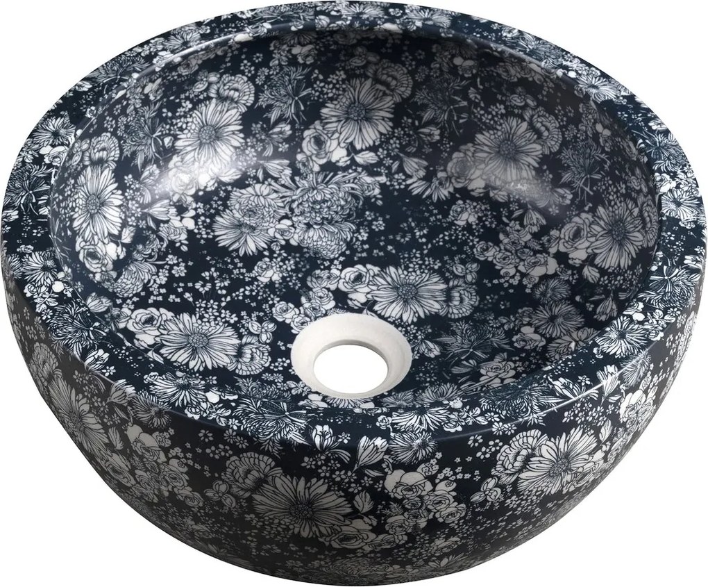 Sapho Sapho, PRIORI keramické umyvadlo na desku Ø 41 cm, modrá se vzorem, PI038