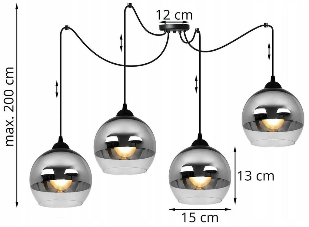 Závěsné svítidlo Bergen Spider, 4x chromové/transparentní skleněné stínítko (fi 15cm)