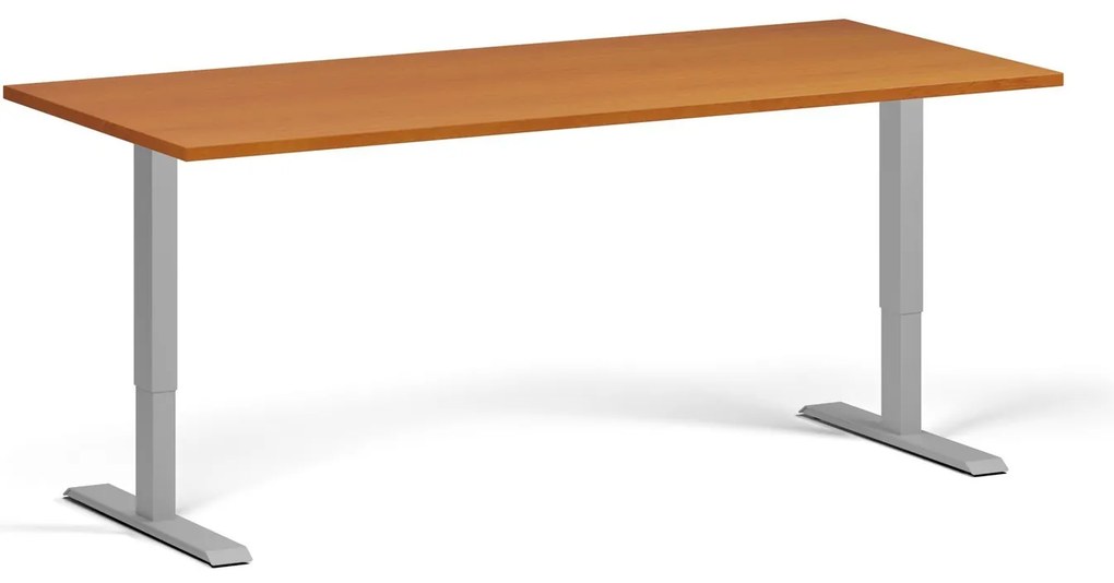 Výškově nastavitelný stůl, 180x80 cm, 1 motor, šedá podnož, třešeň