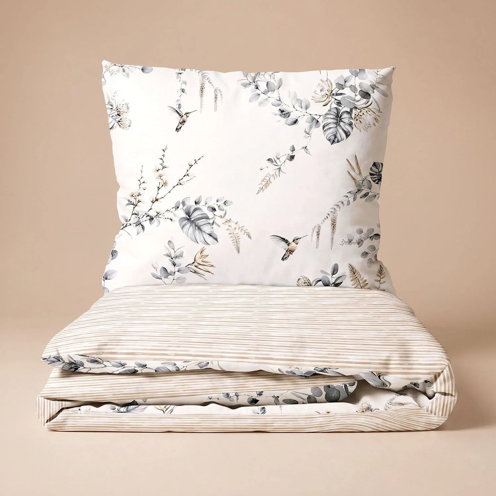 Perkálové bavlněné francouzské povlečení Kolibřík hnědý - duo - GOTS Velikost: 220 x 200 + 2 x 70 x 90