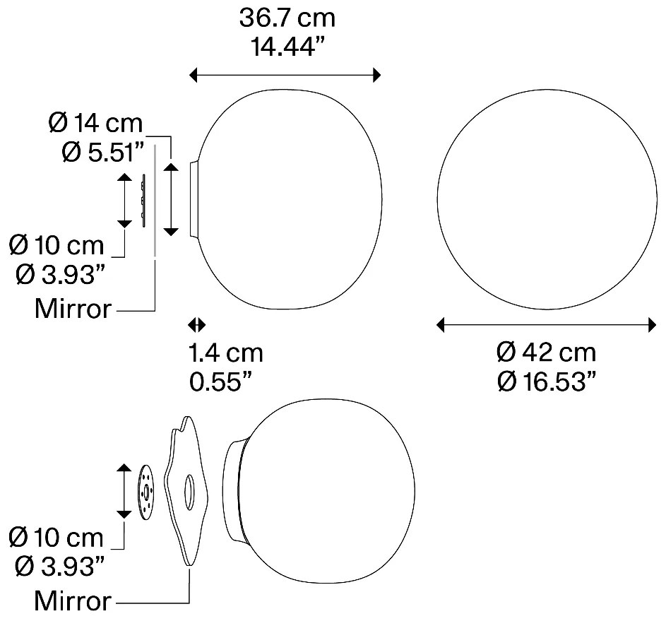 Lodes Volum Mirror 42, nástěnné svítidlo na zrcadlo z bílého foukaného skla, 1x25W E27, prům.42cm, IP54