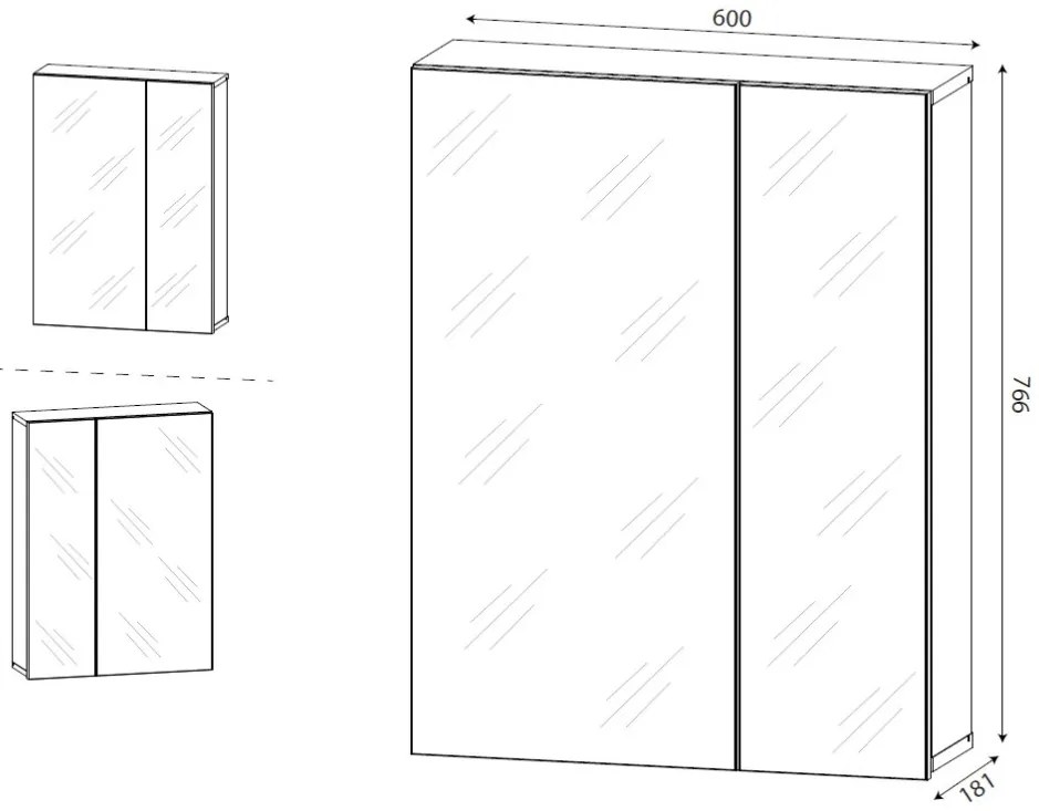 Koupelnová zrcadlová skříňka Vira, 60 cm, bílá