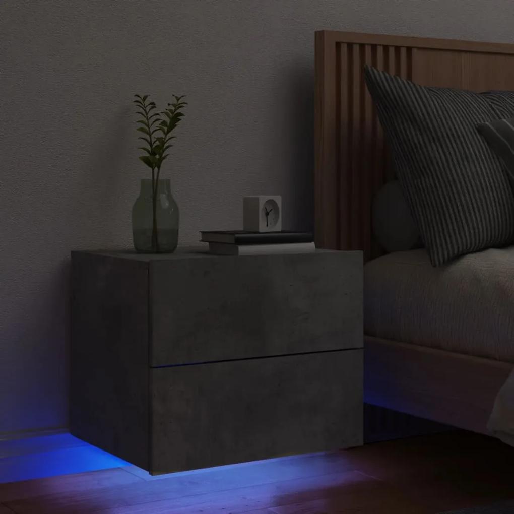 Nástěnný noční stolek s LED osvětlením betonově šedý