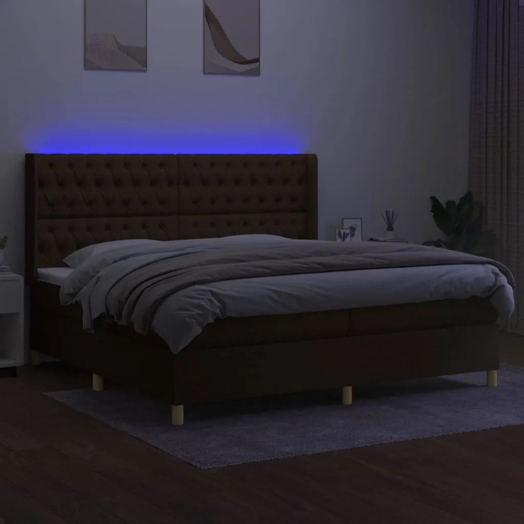 Box spring postel s matrací a LED tmavě hnědá 200x200 cm textil 3139144