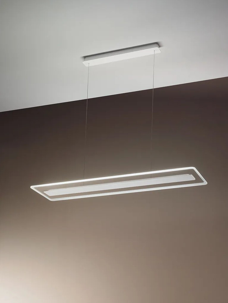 Linea Light Antille_P, závěsné svítidlo z pískovaného skla a bílého kovu, 44W LED 3000K, délka 95cm